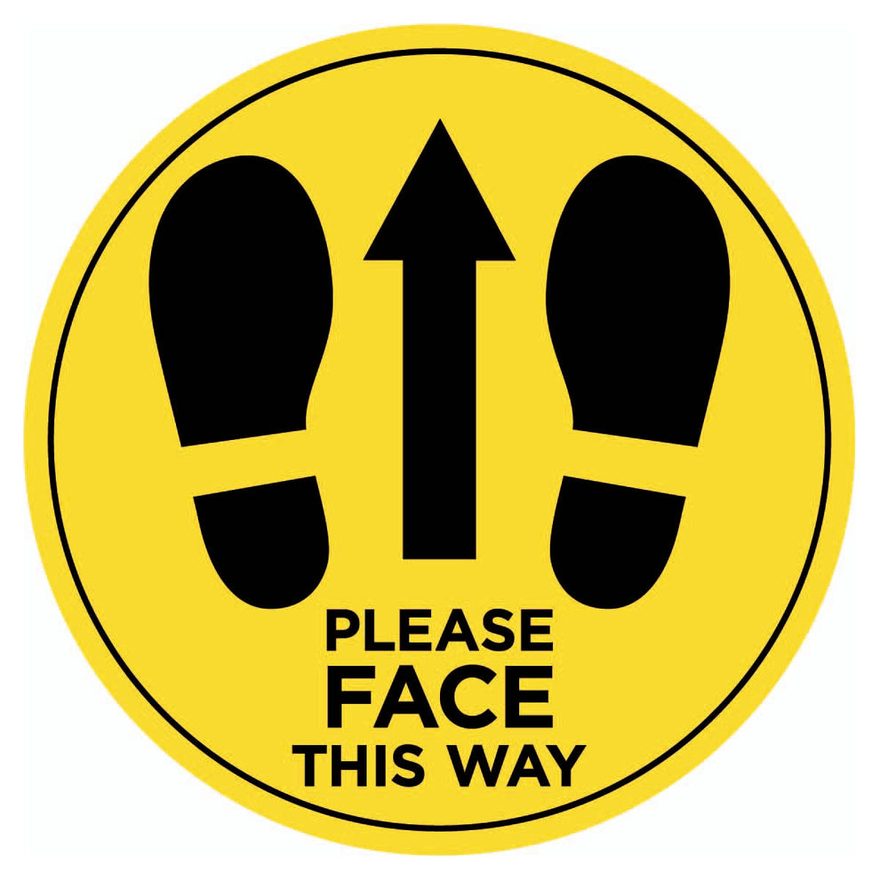Lift floor stickers – Please face this way – 200mm - Single – Acana Medical